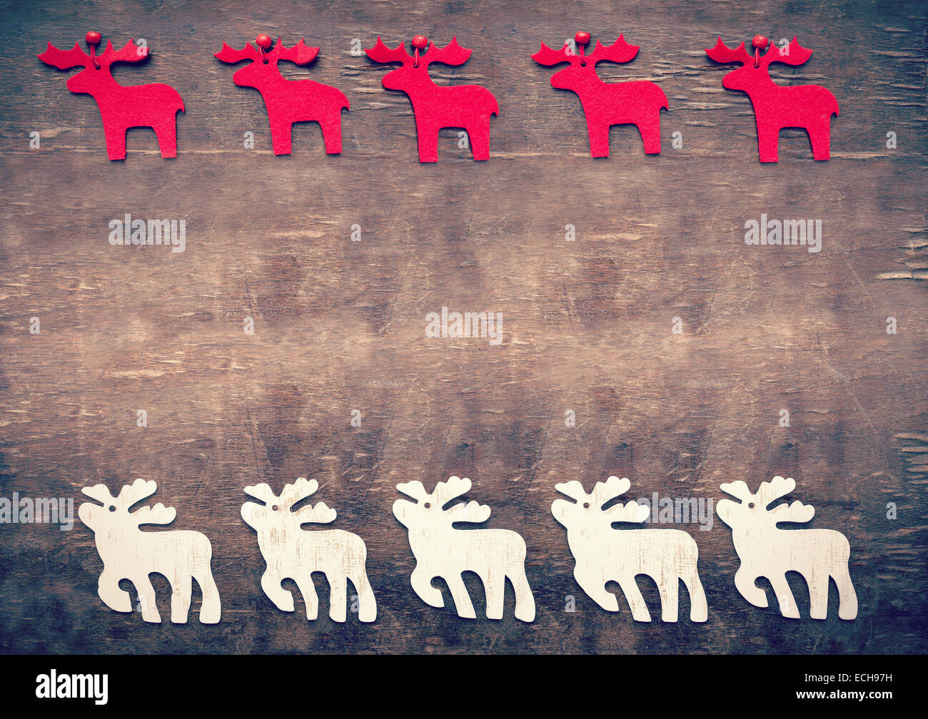 Vintage Christmas background, moose on wooden background Stock Photo ...