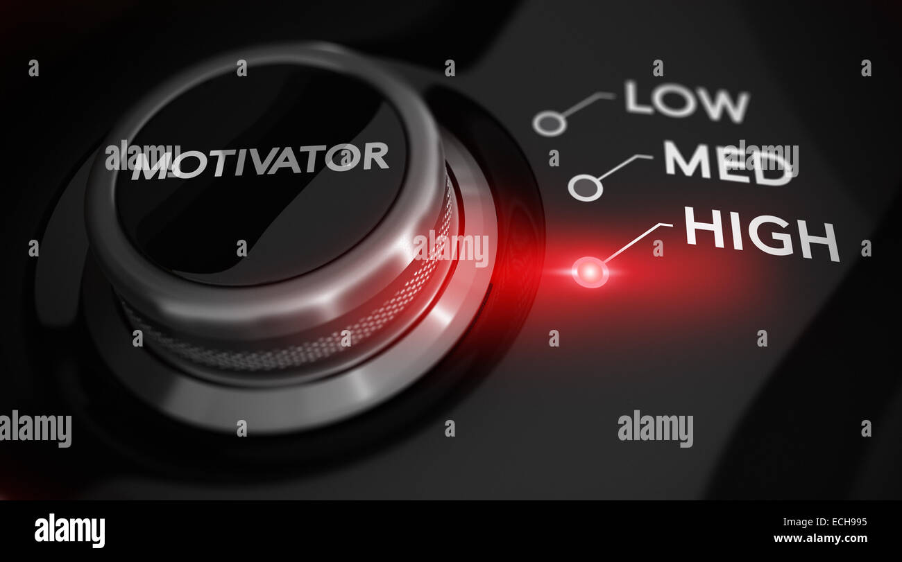 Switch button positioned on the word high, black background and red ...