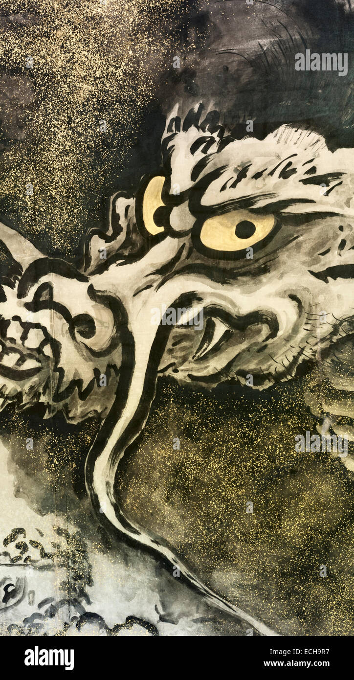 Tenryu-ji Zen Buddhist temple, Kyoto, Japan. A detail of a painted ...