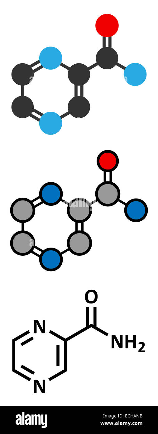 Pyrazinamide tuberculosis drug molecule. Conventional skeletal formula ...