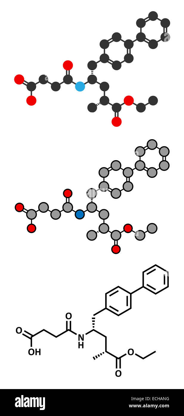 Sacubitril hypertension drug molecule. Conventional skeletal formula ...