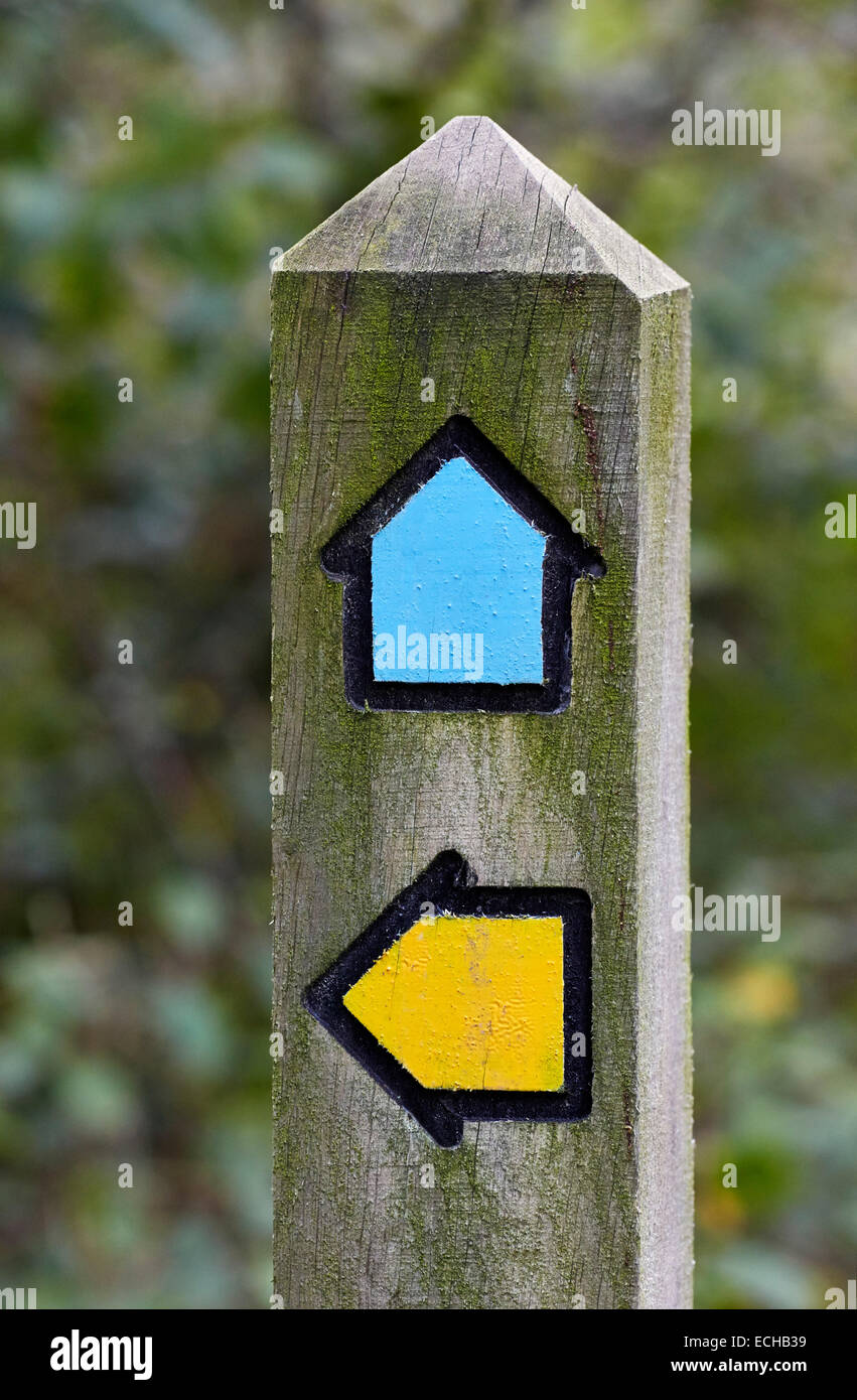 Footpath and bridleway direction post. Bookham Common, Surrey, England ...