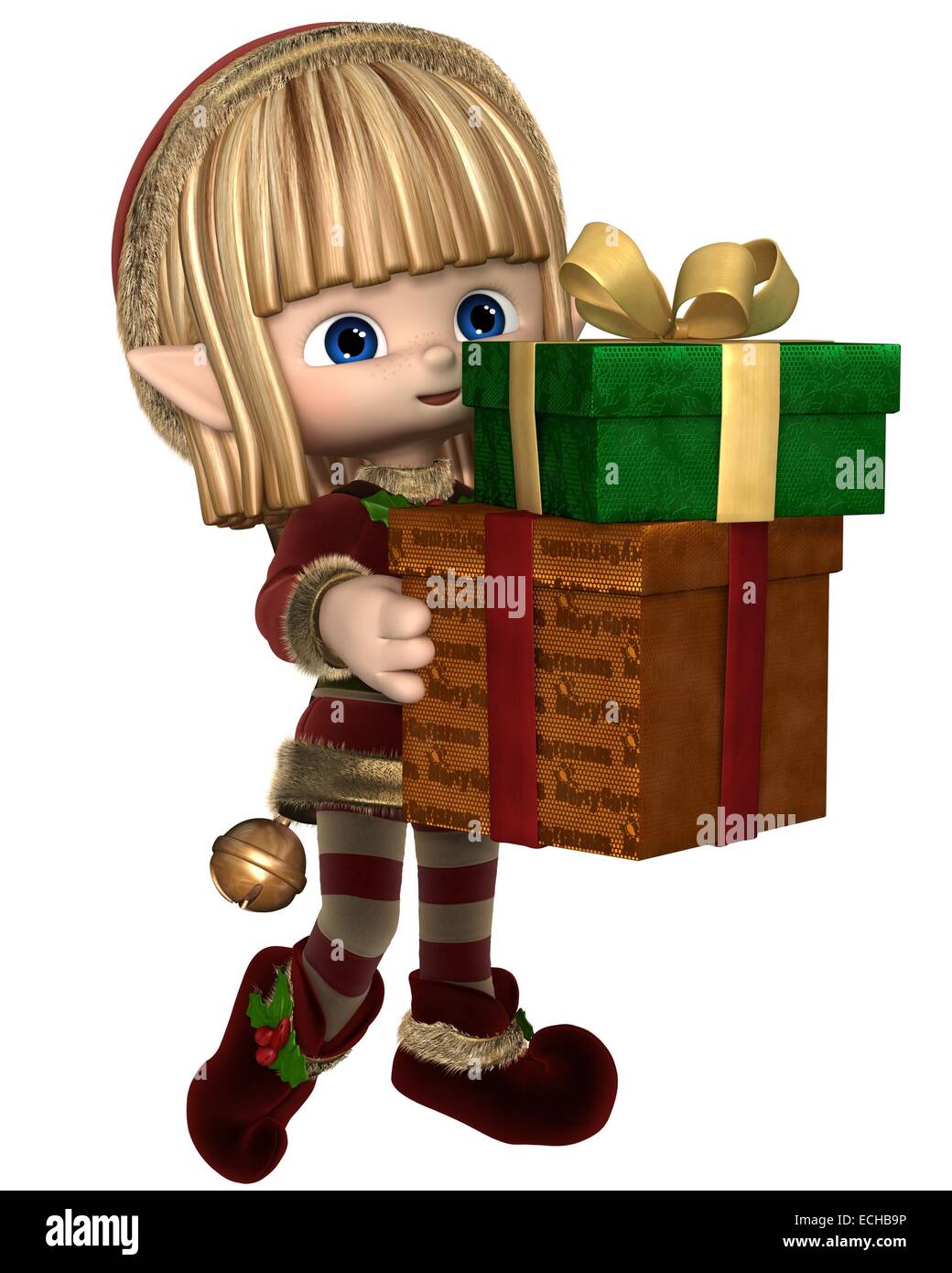 Cute Toon Christmas Elf Carrying Presents Stock Photo - Alamy