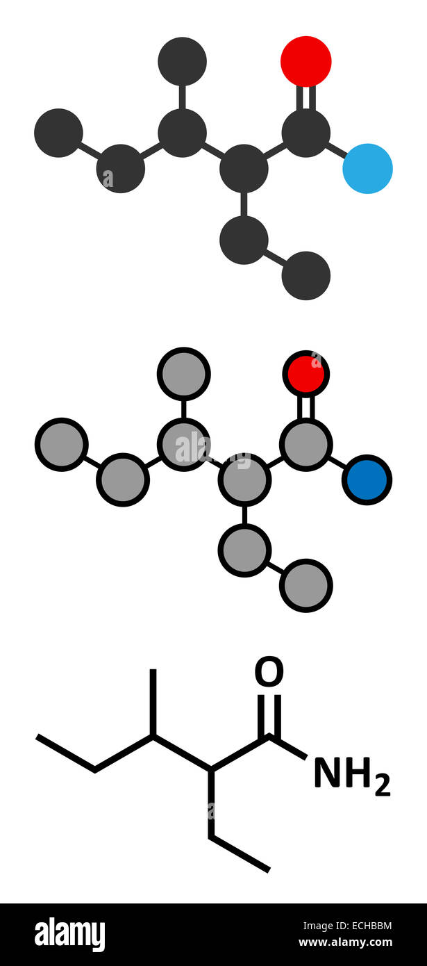 Valnoctamide sedative drug molecule. Conventional skeletal formula and ...