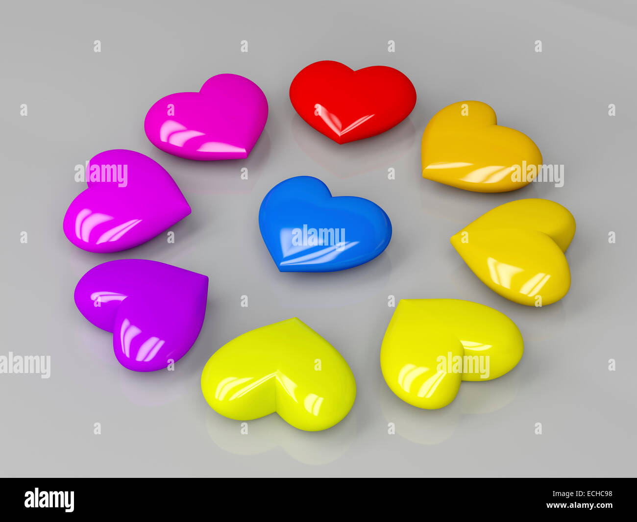 Colorful shiny hearts on gray background Stock Photo - Alamy