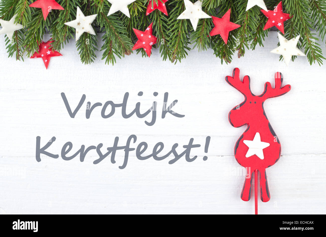 dutch christmas card with reindeer, fire branch and stars Stock Photo ...