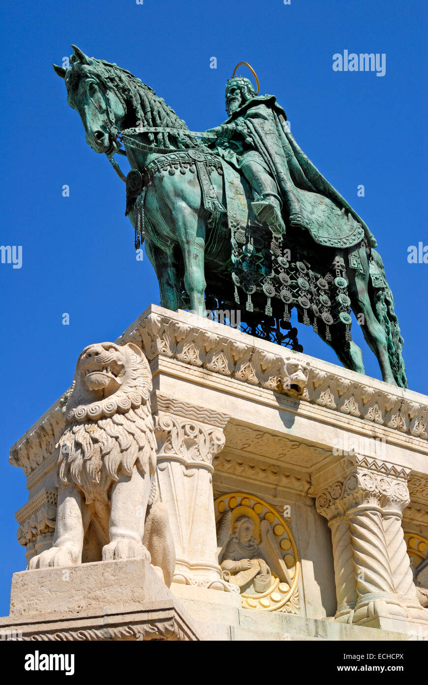Budapest, Hungary. Statue of St Stephen (sv Istvan) by the Fishermen's ...