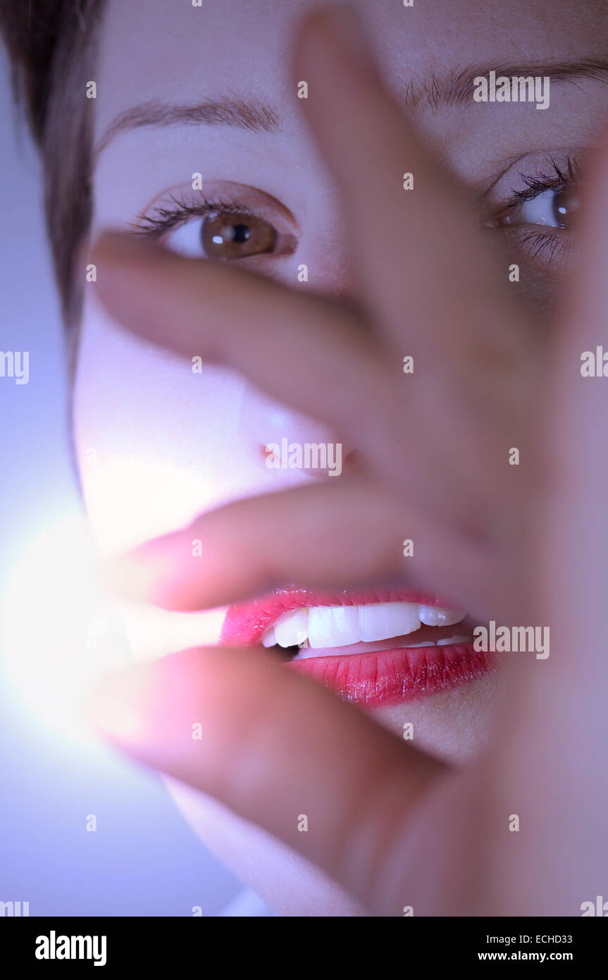 Woman touching link concept hi-res stock photography and images - Alamy