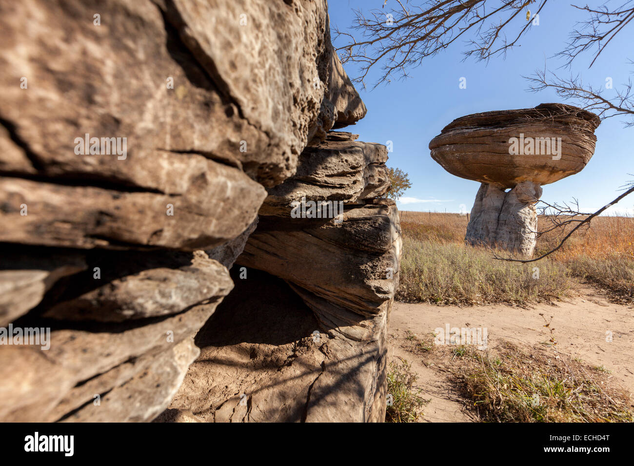 Toadstool-shaped sandstone concretions at Mushroom Rock State Park ...