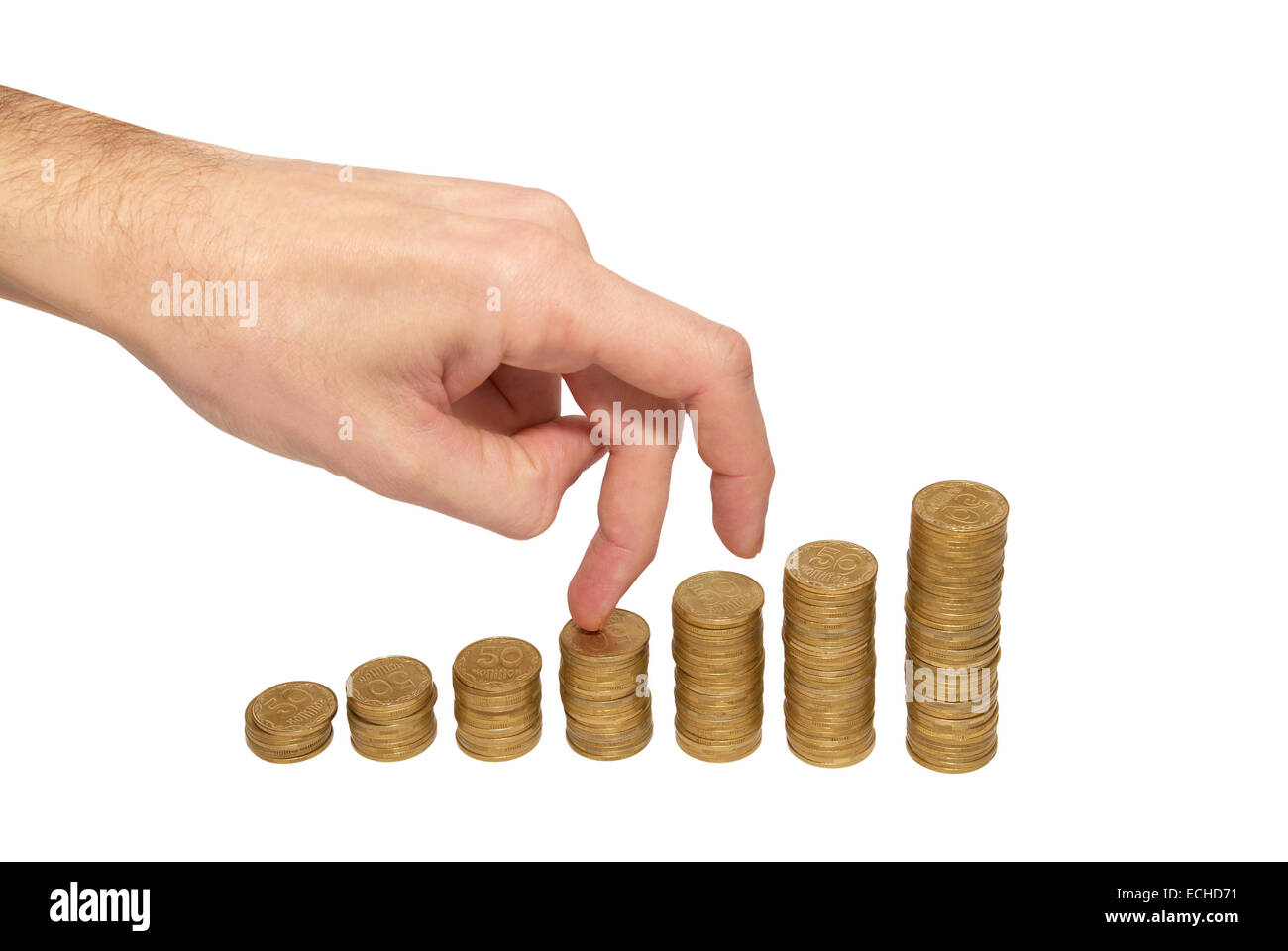 Man climbing pile gold coins hi-res stock photography and images - Alamy