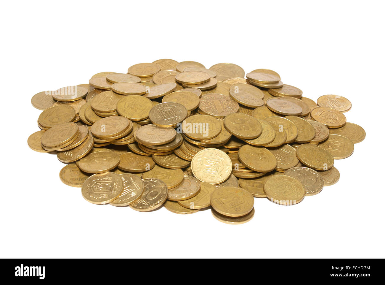 Heap of golden coins isolated on white Stock Photo - Alamy