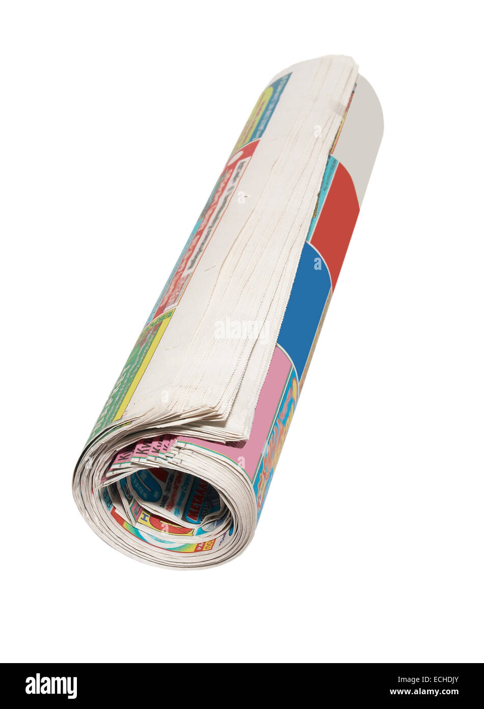 Rolled newspapers isolated on white Stock Photo - Alamy