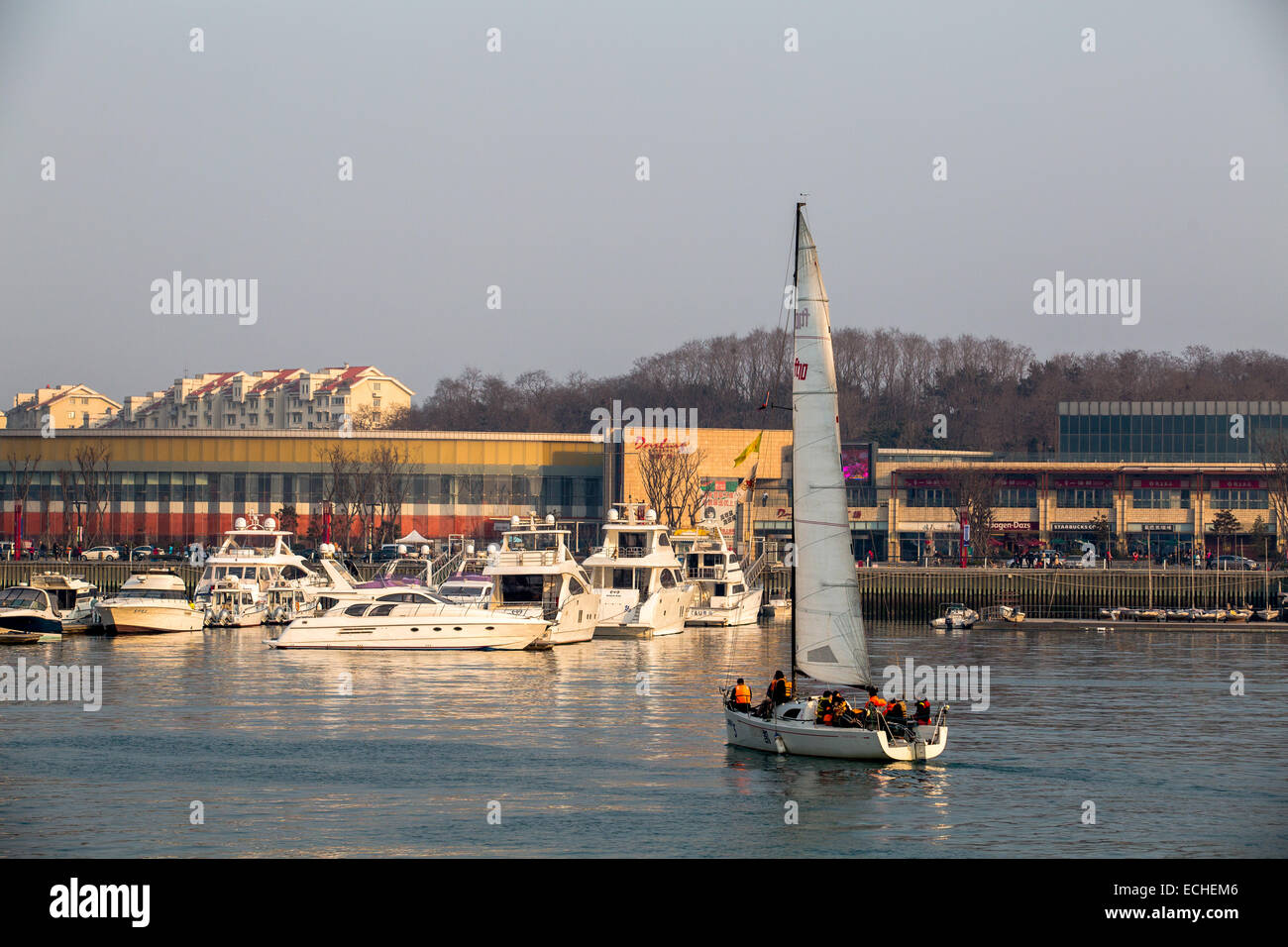 sailboat back to Qingdao Olympic sailing center Stock Photo - Alamy