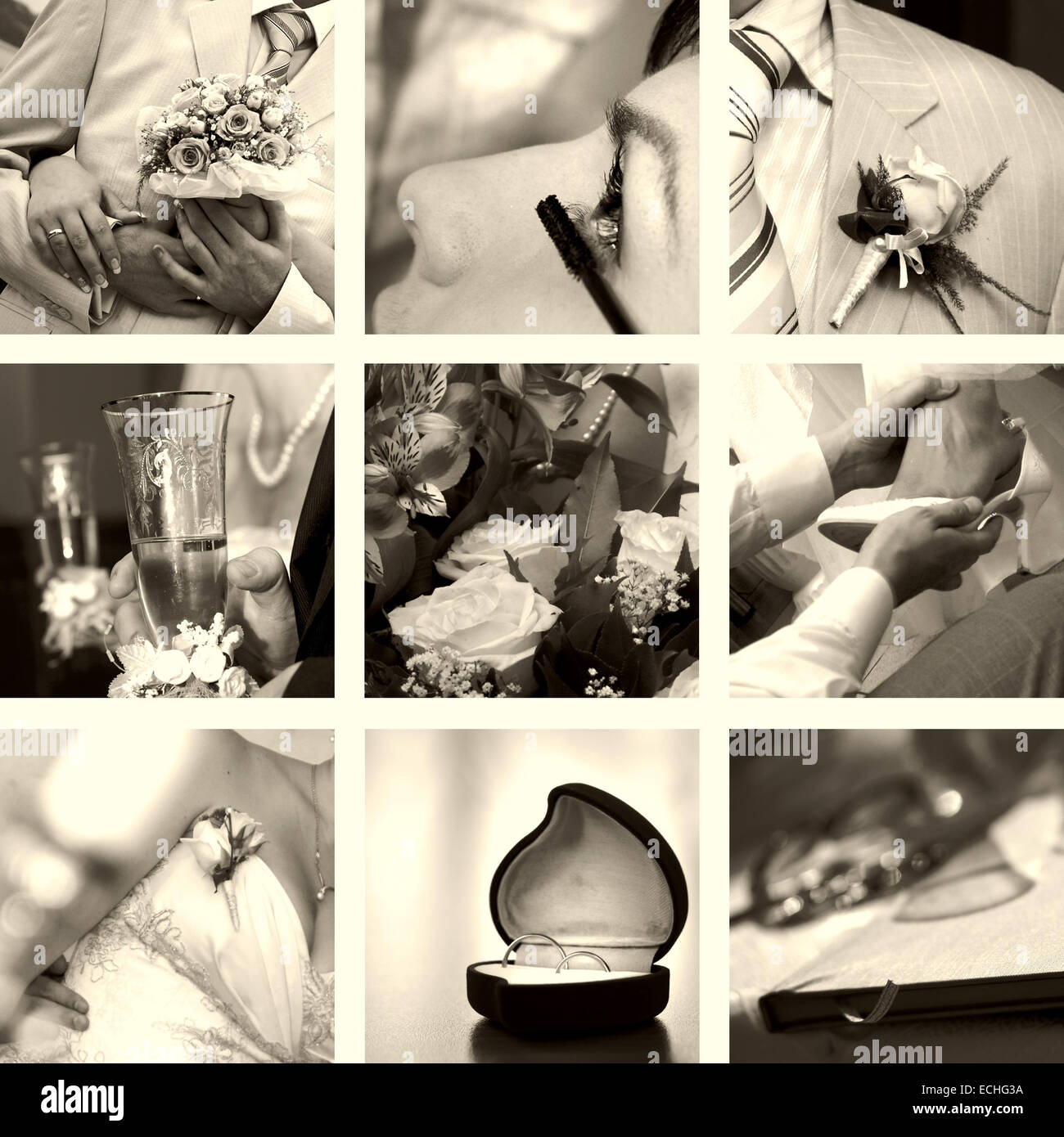 wedding photos set in sepia Stock Photo - Alamy