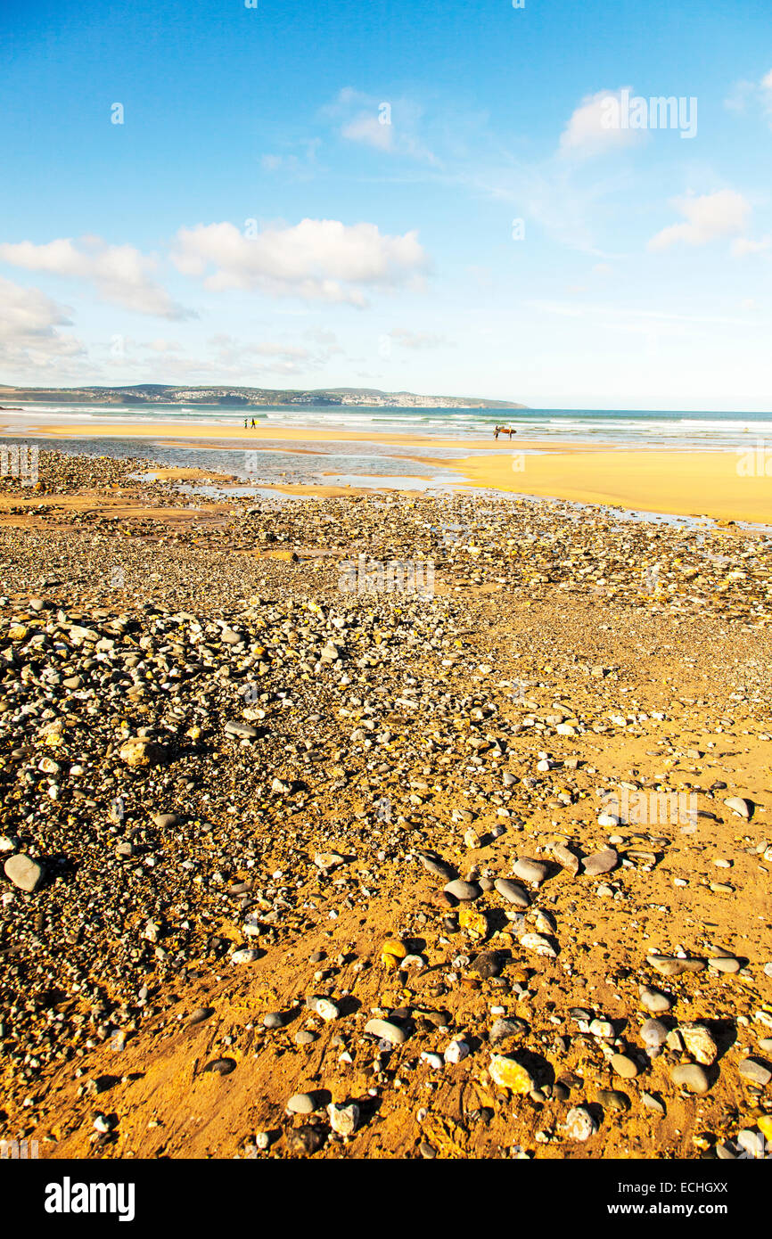 Hayle beach st Ives bay Cornwall surfers walkers on sand coast ...