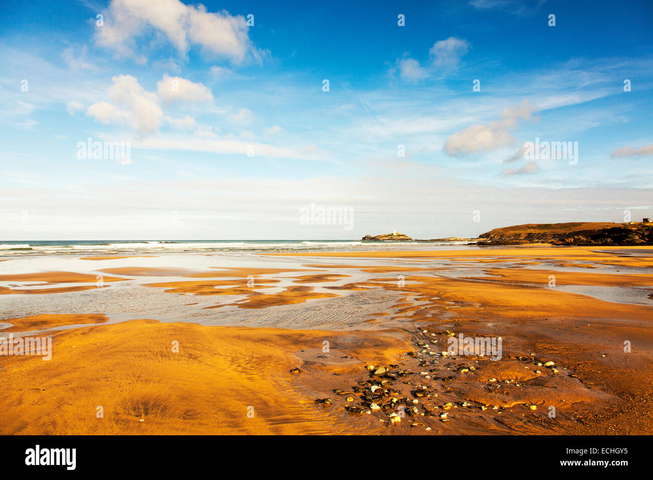 Hayle beach Godrevy lighthouse Cornwall coast coastline coastal tide ...