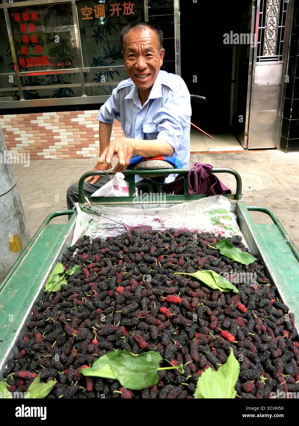 blackberries vendor in street Xi'an China Stock Photo - Alamy