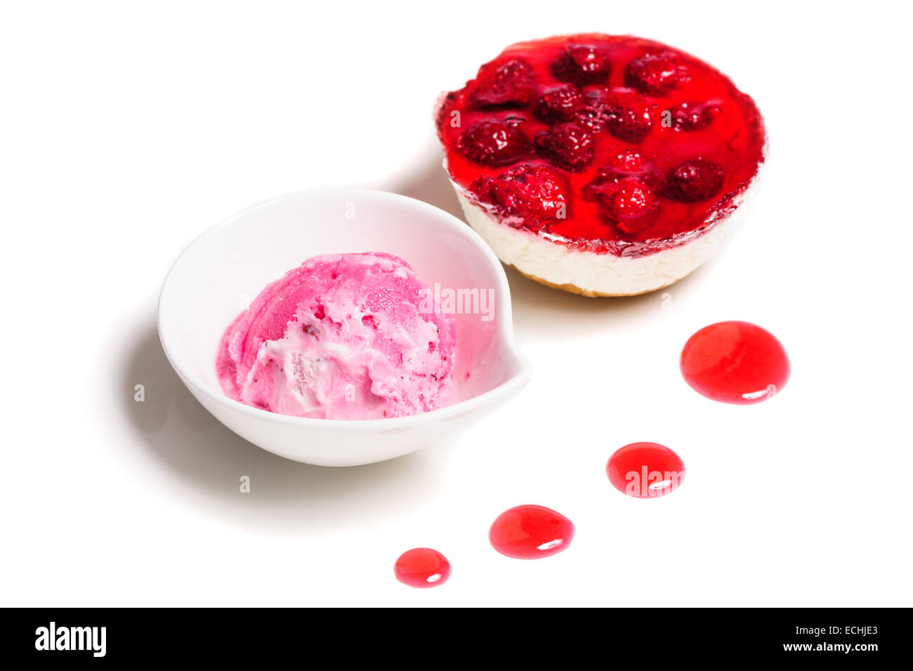Raspberry cheese cake and ice cream ball Stock Photo - Alamy