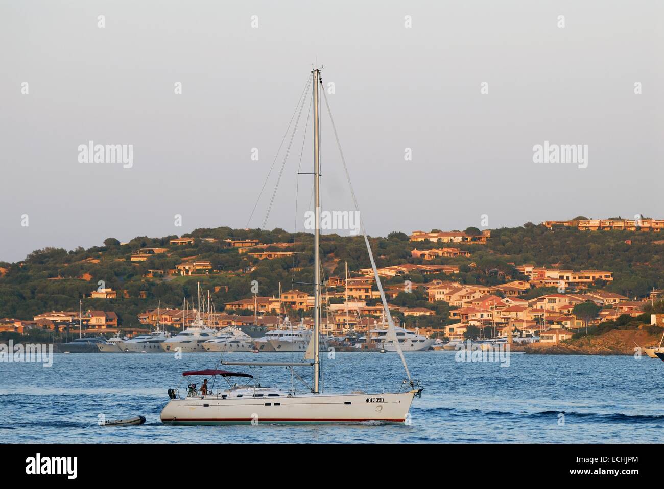 Sailboat in the sea without wind Stock Photo - Alamy