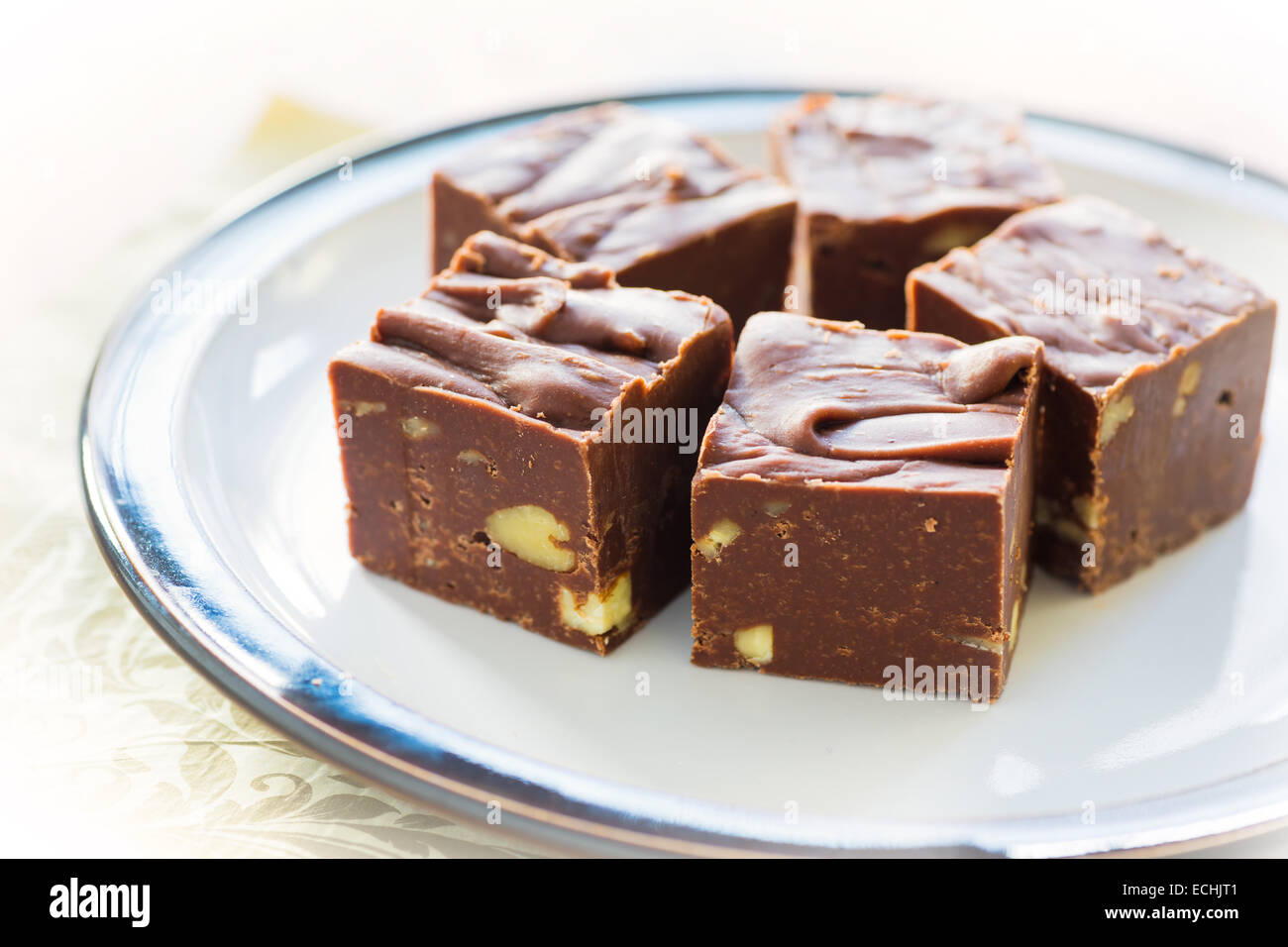 Homemade fudge with nuts and arranged on a small plate Stock Photo - Alamy