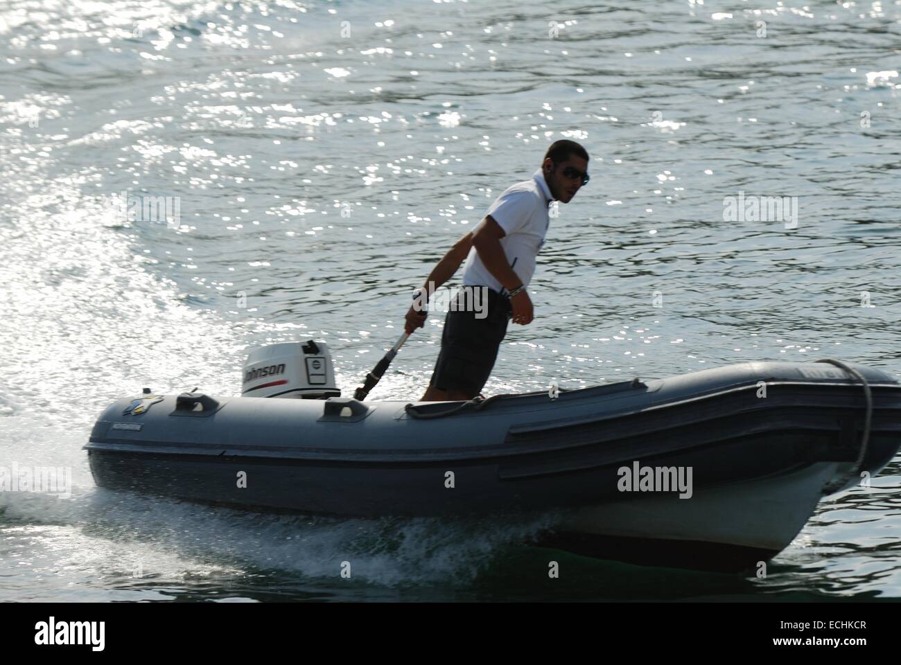 inflatable raft, motorboat, rubber dinghy Stock Photo - Alamy