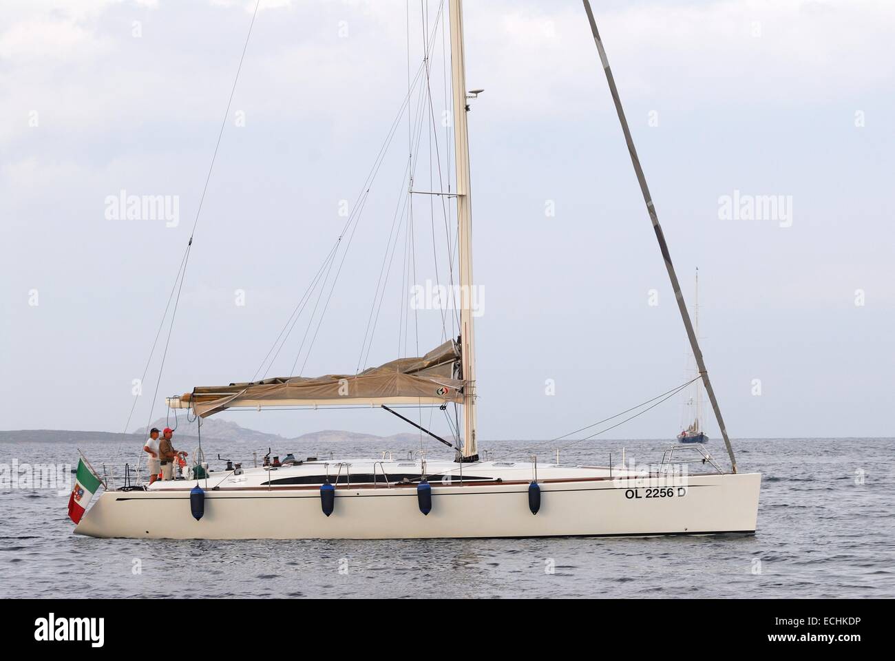 Sailboat in the sea without wind Stock Photo - Alamy