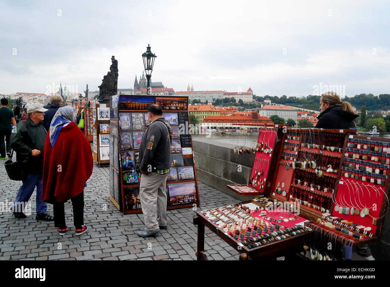 Czech Republic, Prague. Tourists, artists and street vendors on the ...