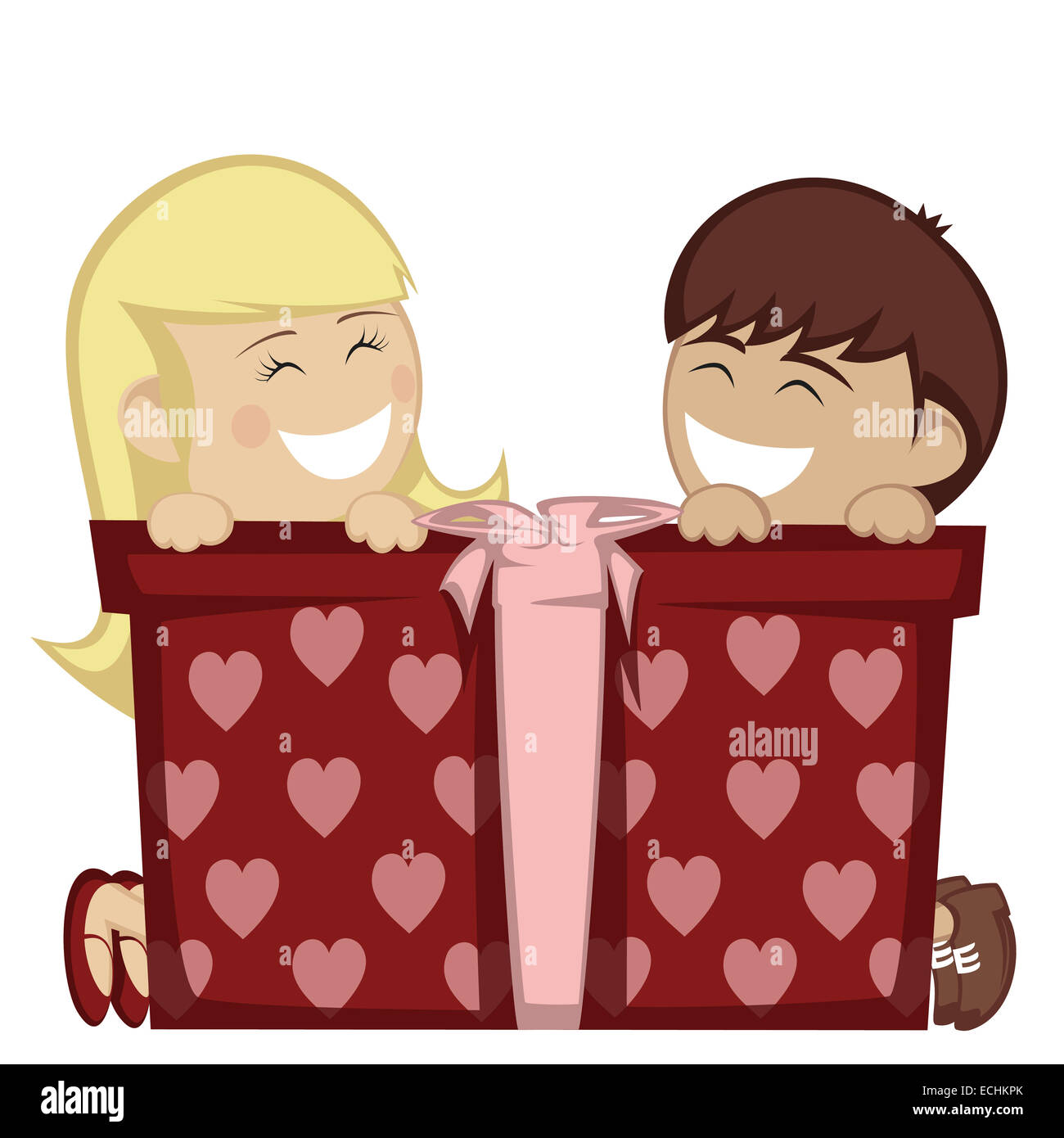 Big box surprise - A little blonde girl and a brown boy smiling with a ...