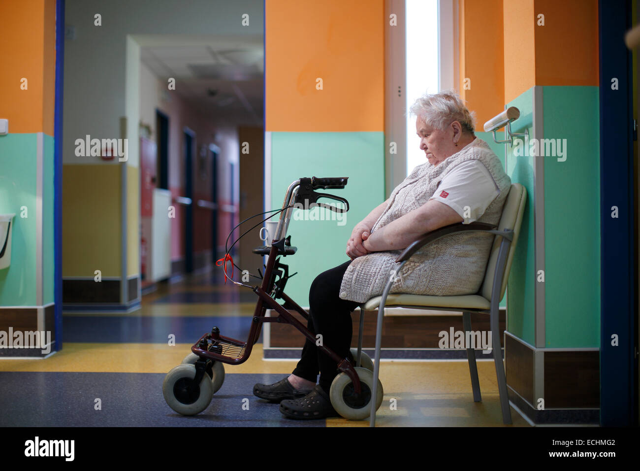 old woman (senior) sitting at a nursing home Stock Photo - Alamy