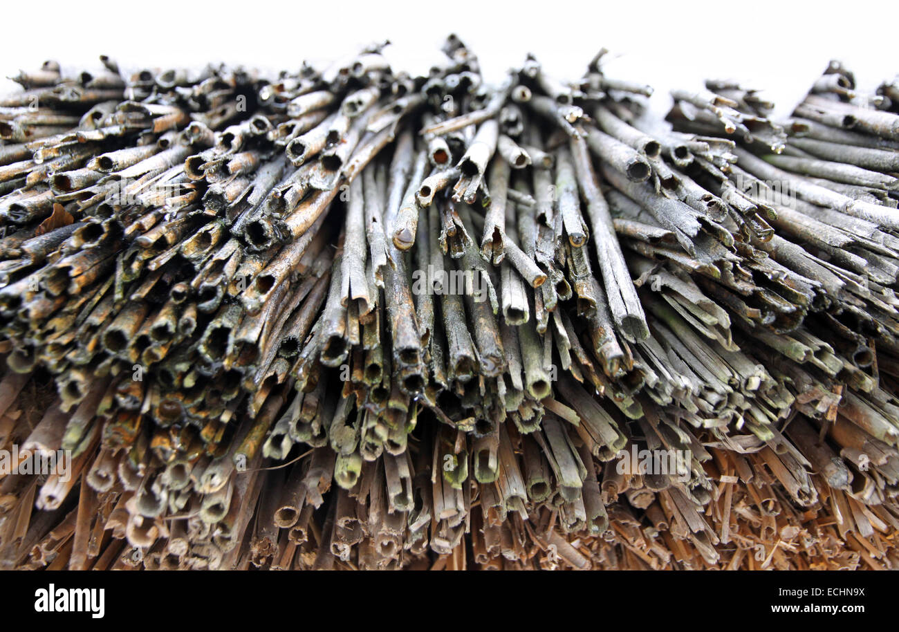 Ukrainian traditional thatched roof house detail of straw eaves ...