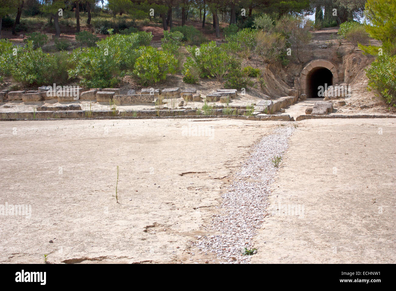 Surface of the stadium at Ancient Nemea, Peloponnese, Greece Stock ...