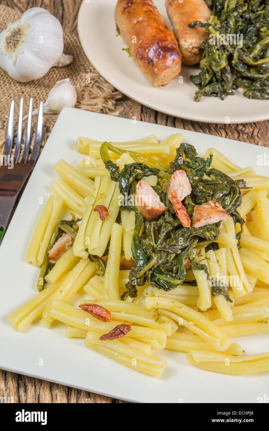 pasta caserecce salsicce e friarielli neapolitan food Stock Photo - Alamy