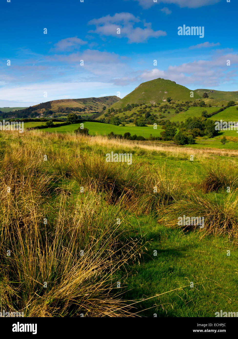 Chrome Hill a limestone reef knoll near Longnor in the Peak District ...