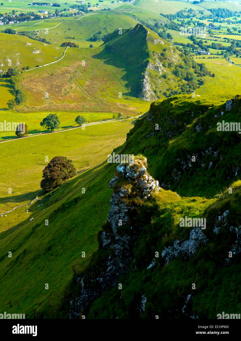 View from summit of Chrome Hill a limestone reef knoll near Longnor in ...