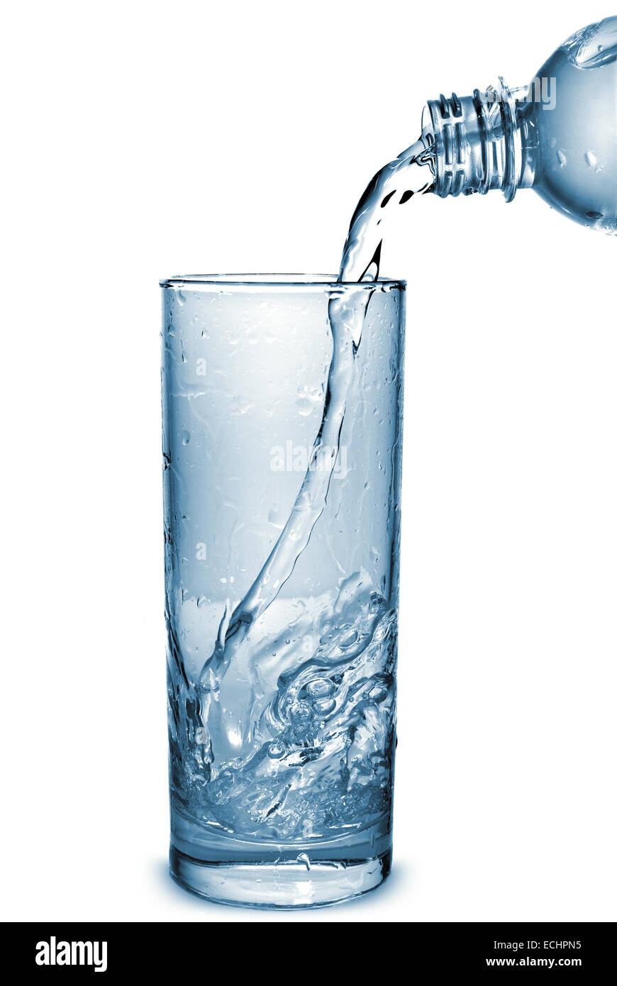 water pouring into glass from bottle isolated on white Stock Photo - Alamy