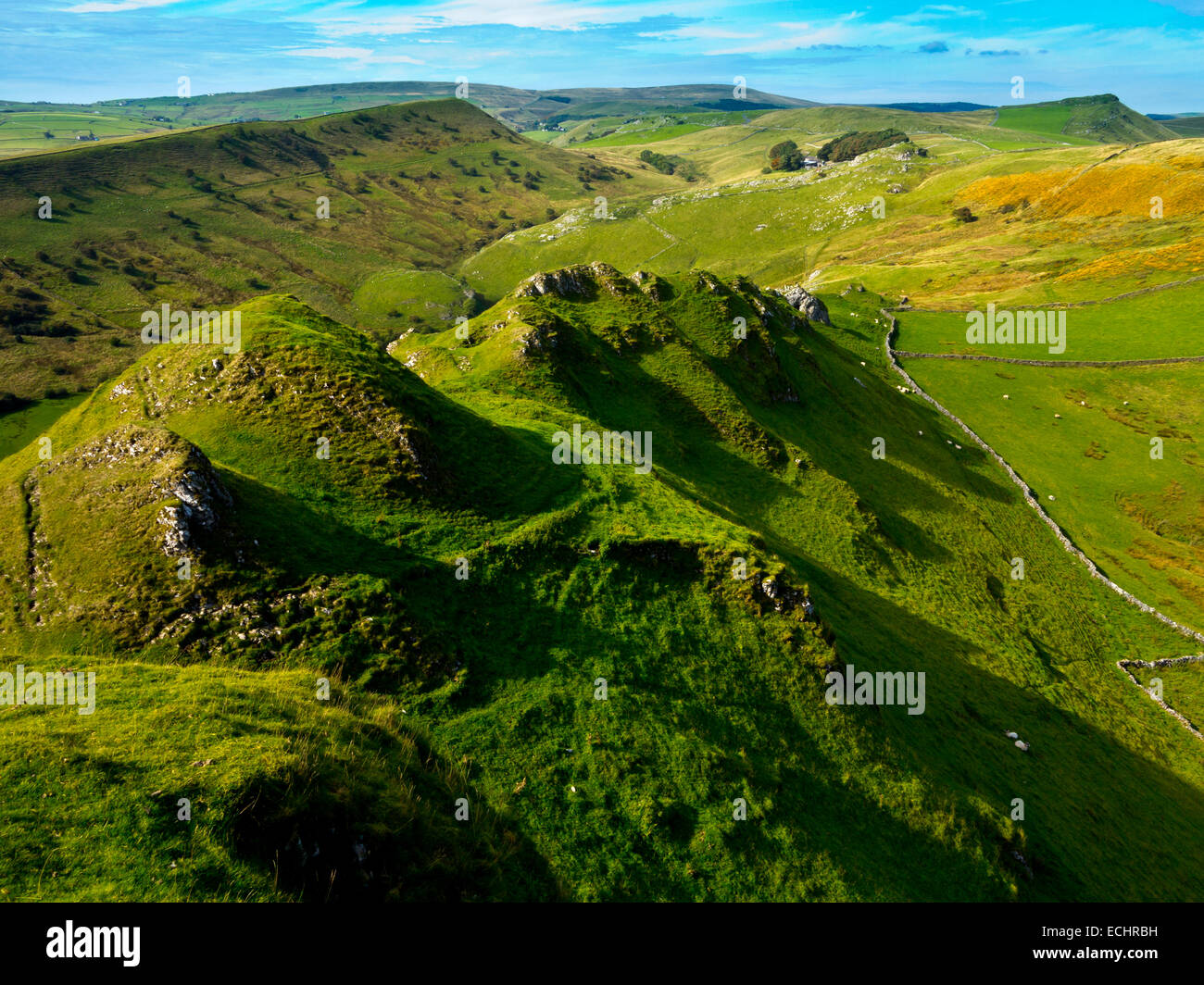 View from summit of Chrome Hill a limestone reef knoll near Longnor in ...