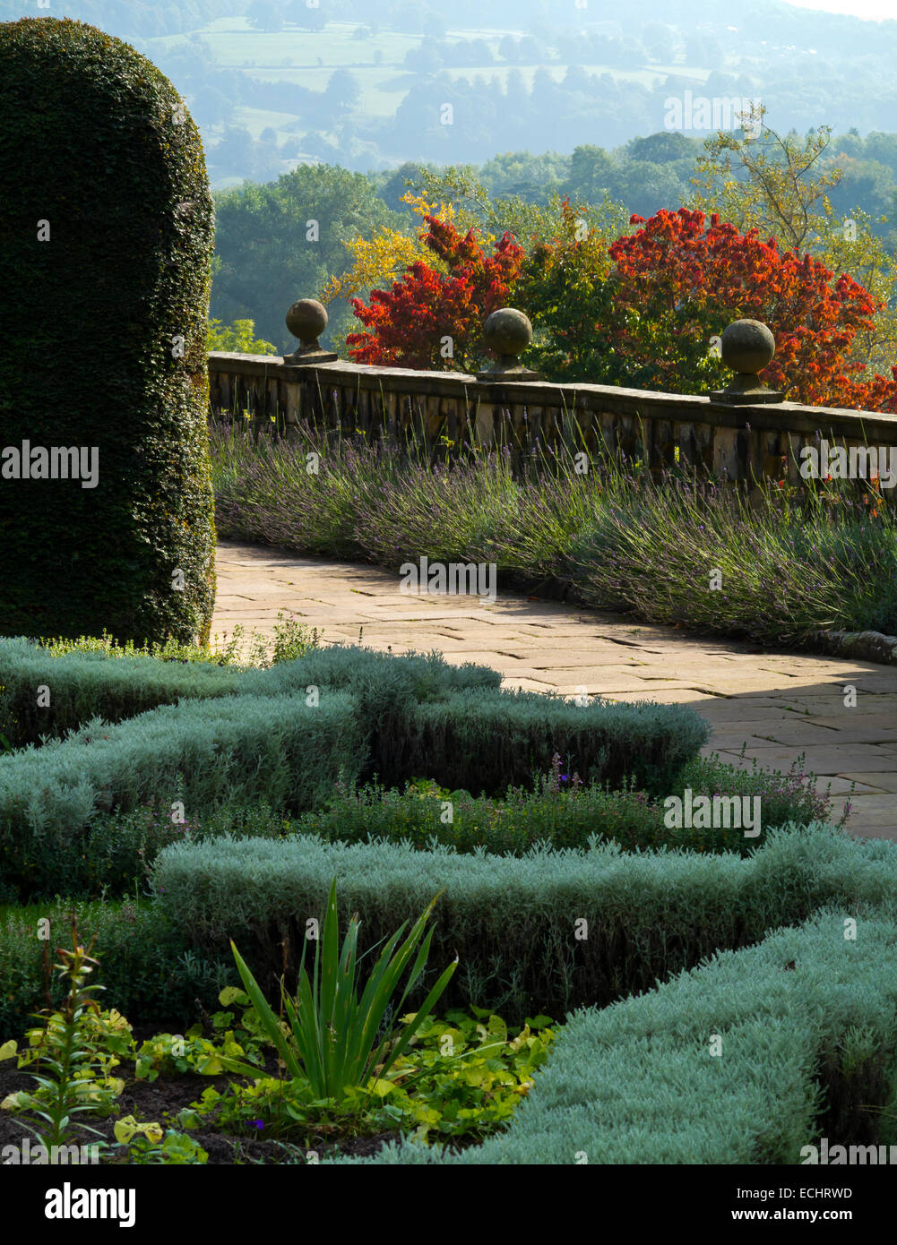 Haddon Hall garden near Bakewell in the Peak District Derbyshire Dales England UK a medieval ...