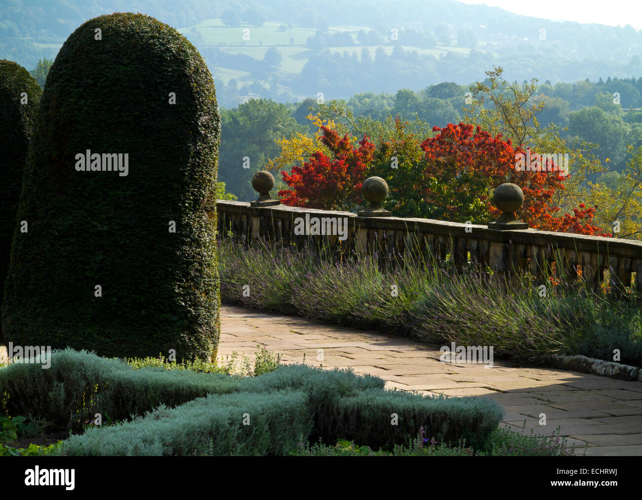 Haddon Hall garden near Bakewell in the Peak District Derbyshire Dales England UK a medieval ...