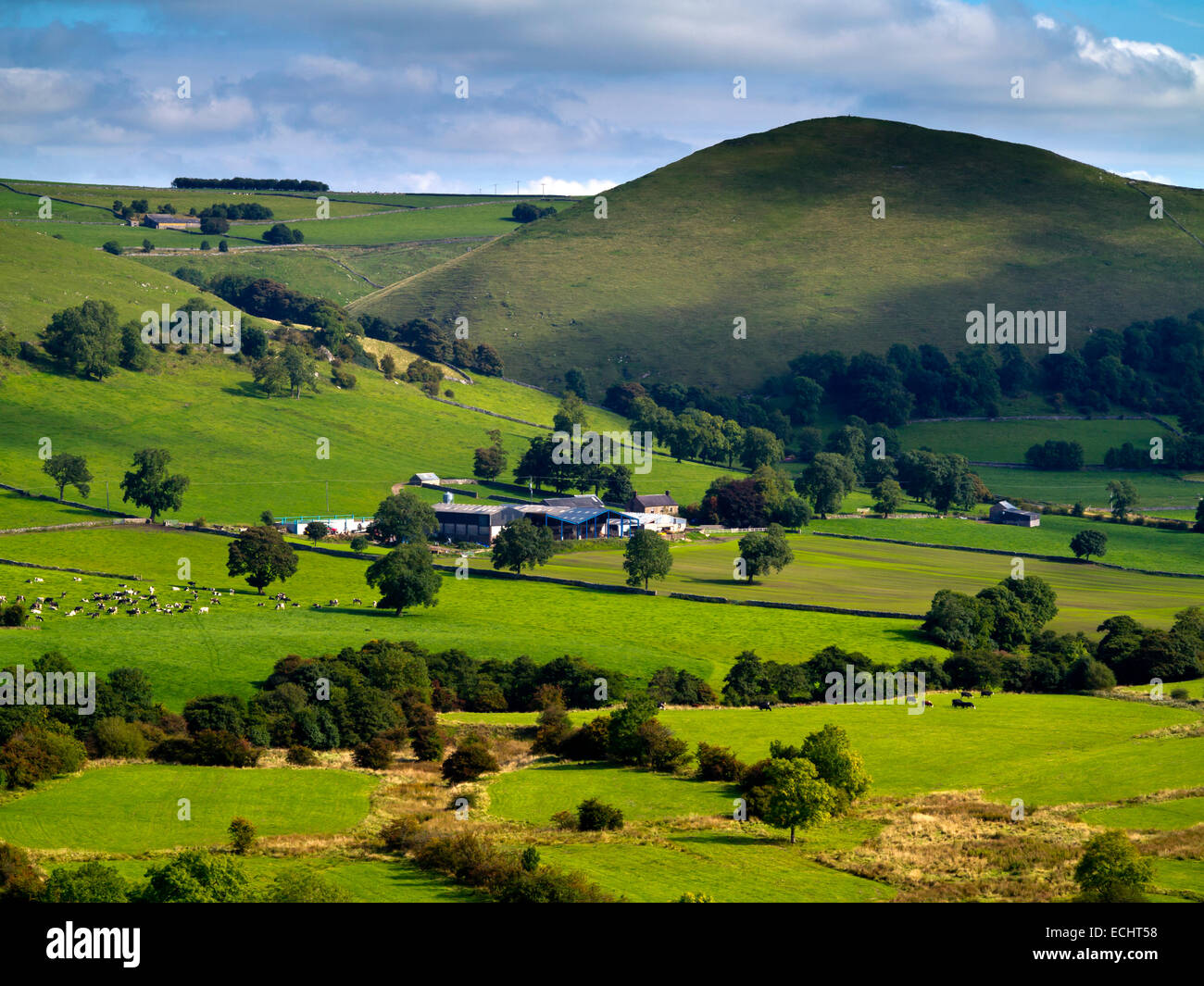 Upland hill farm in countryside near Longnor in the Staffordshire ...