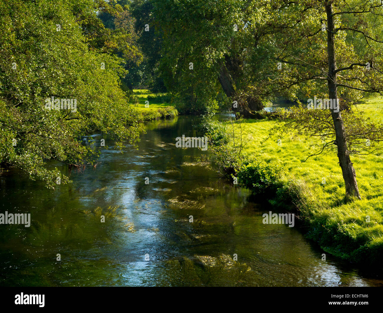 River Wye flowing through countryside near Haddon Hall near Bakewell in ...
