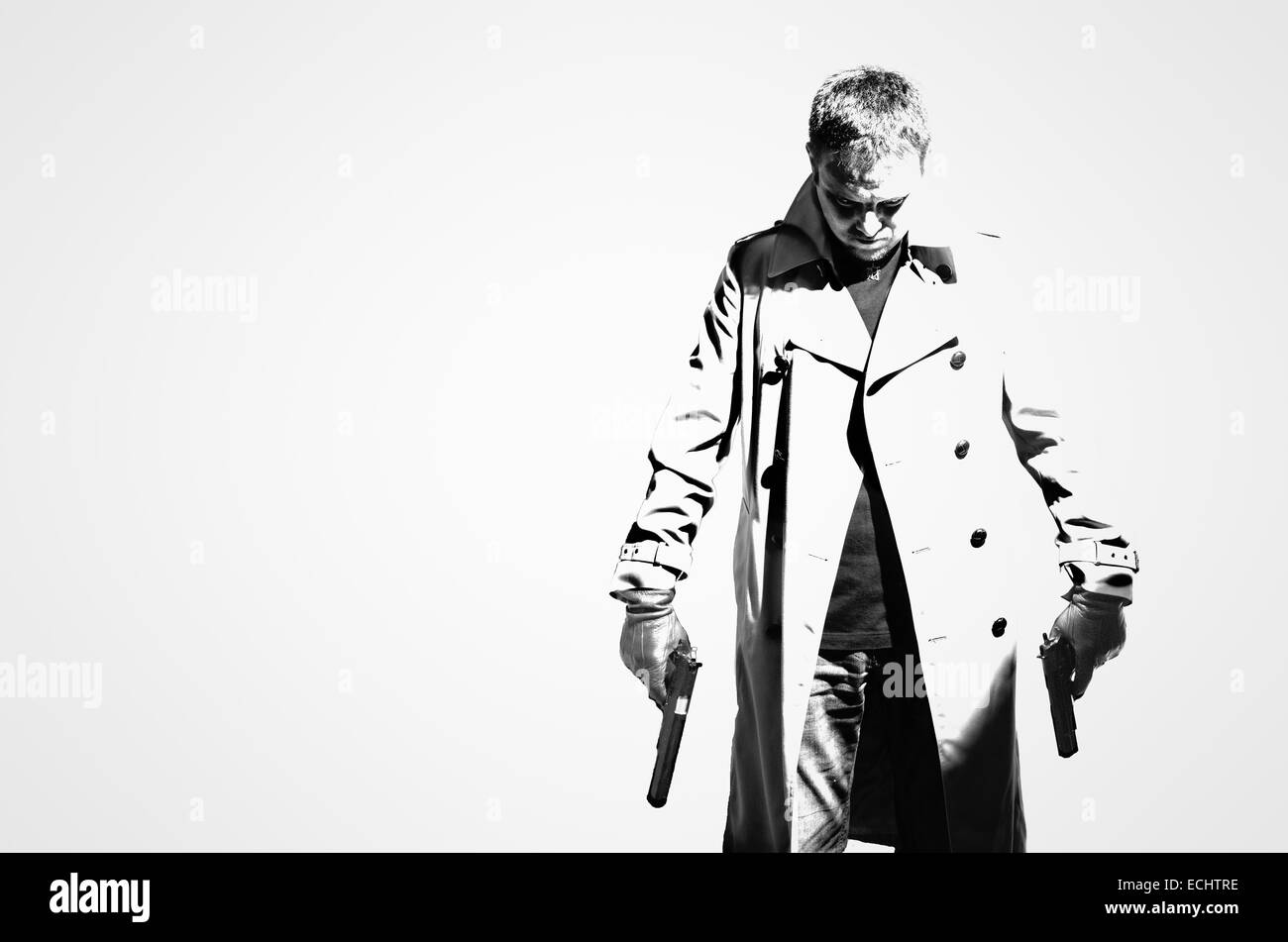 Killer standing on white background waiting time to kill Stock Photo ...