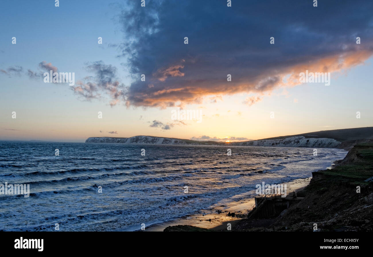 Below developing cloud a gentle surf sweeps into Compton Bay, Isle of ...