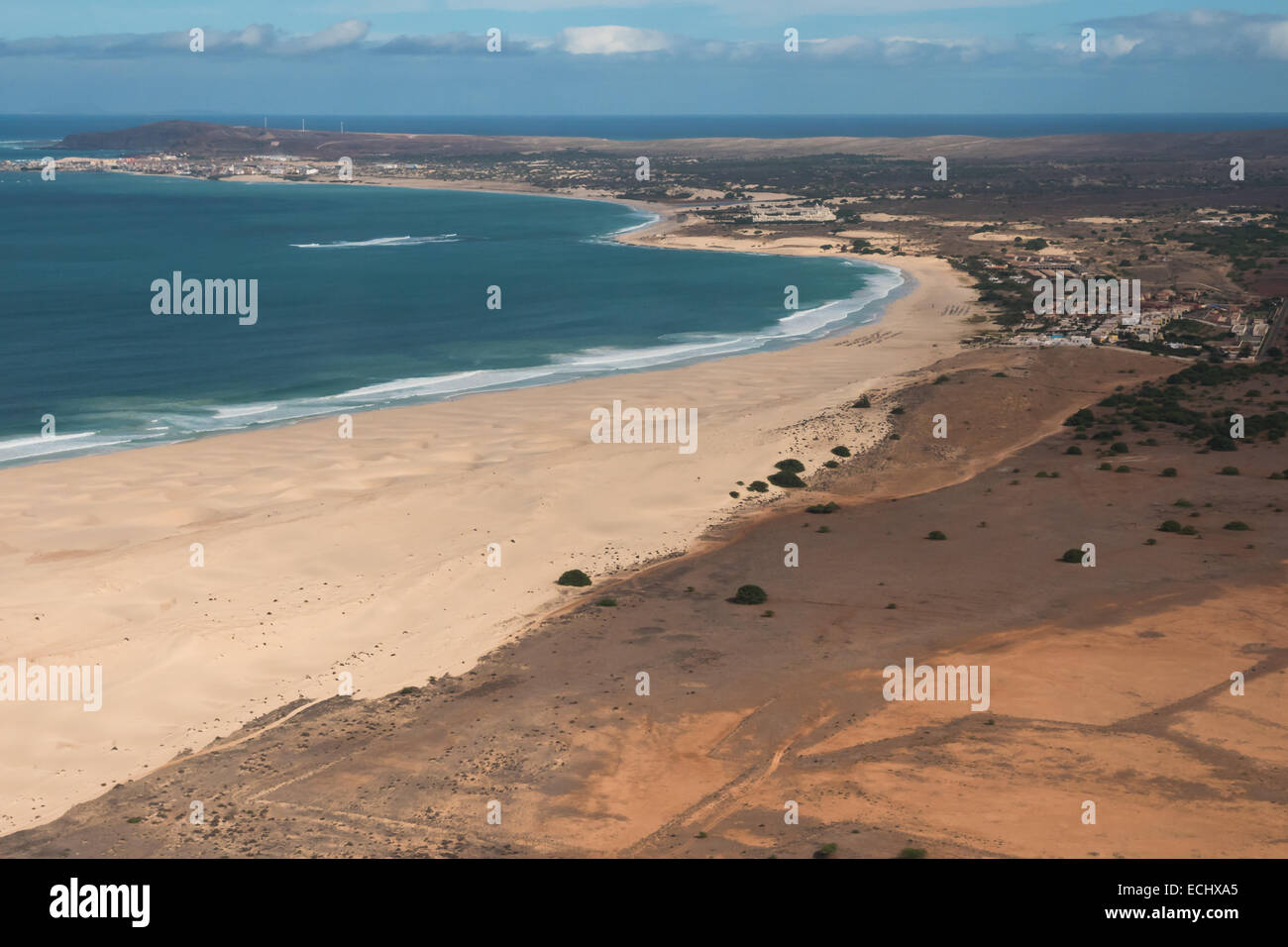 Aerial view on sand dunes in Chaves beach Praia de Chaves in Boavista ...