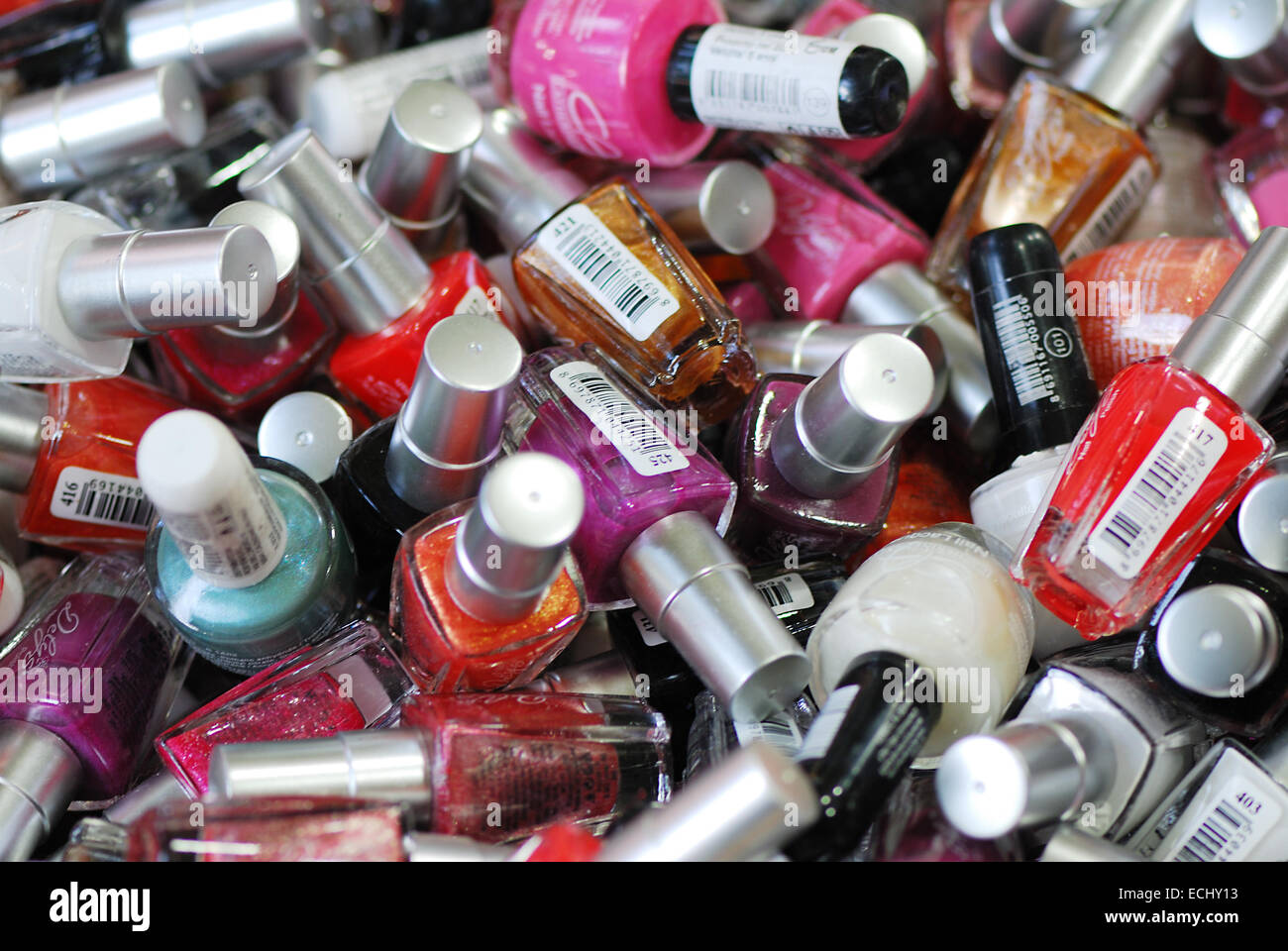 Make up artist set many lipstick and nail polish cosmetic Stock Photo ...