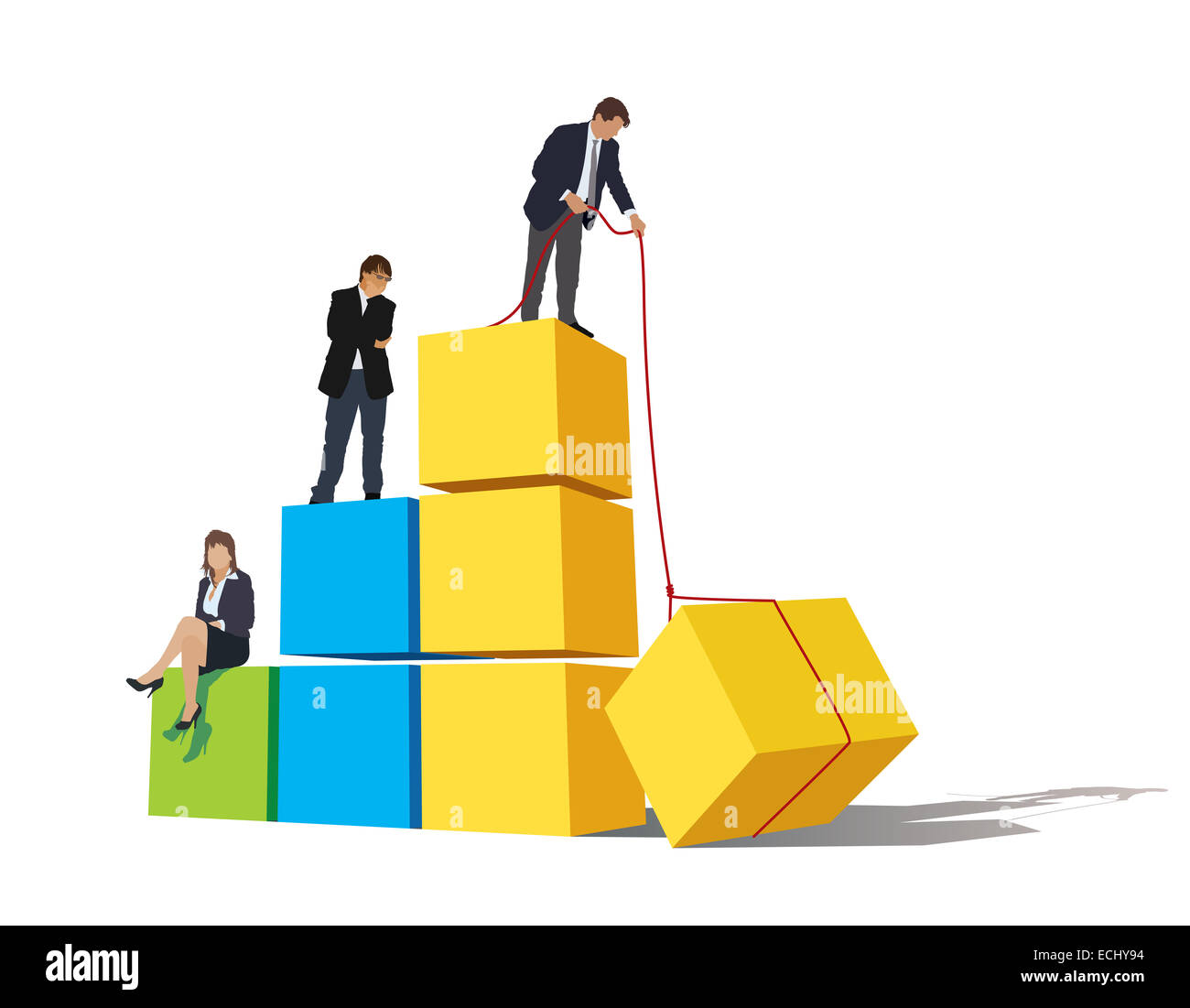 Successful people are on a large graph; one of the businessmen is still ...