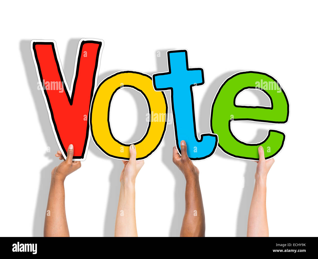 Diverse Hands Holding the Word Vote Stock Photo - Alamy