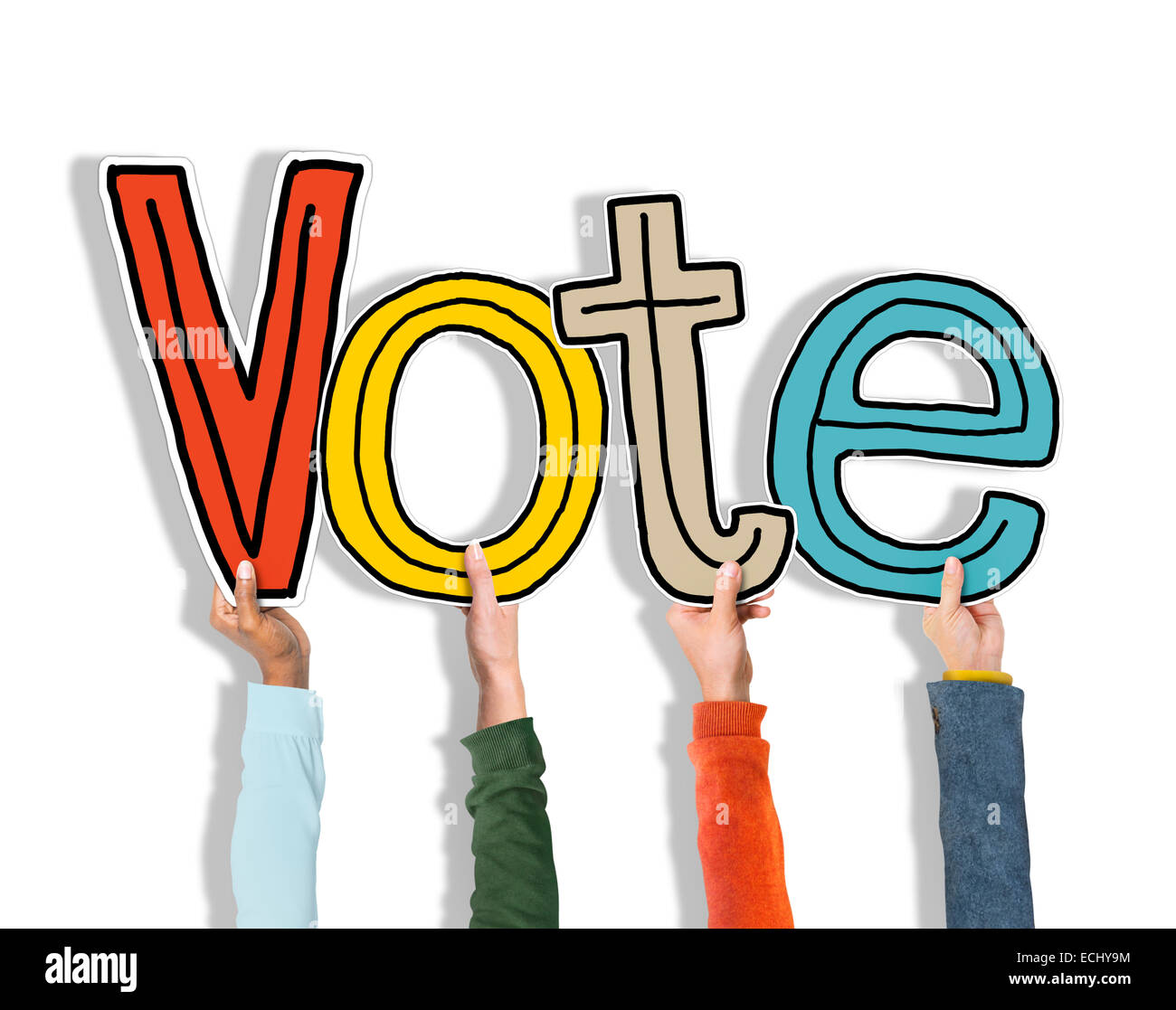 Diverse Hands Holding the Word Vote Stock Photo - Alamy
