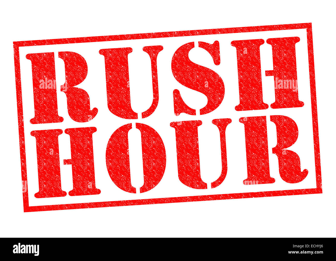 RUSH HOUR red Rubber Stamp over a white background Stock Photo - Alamy