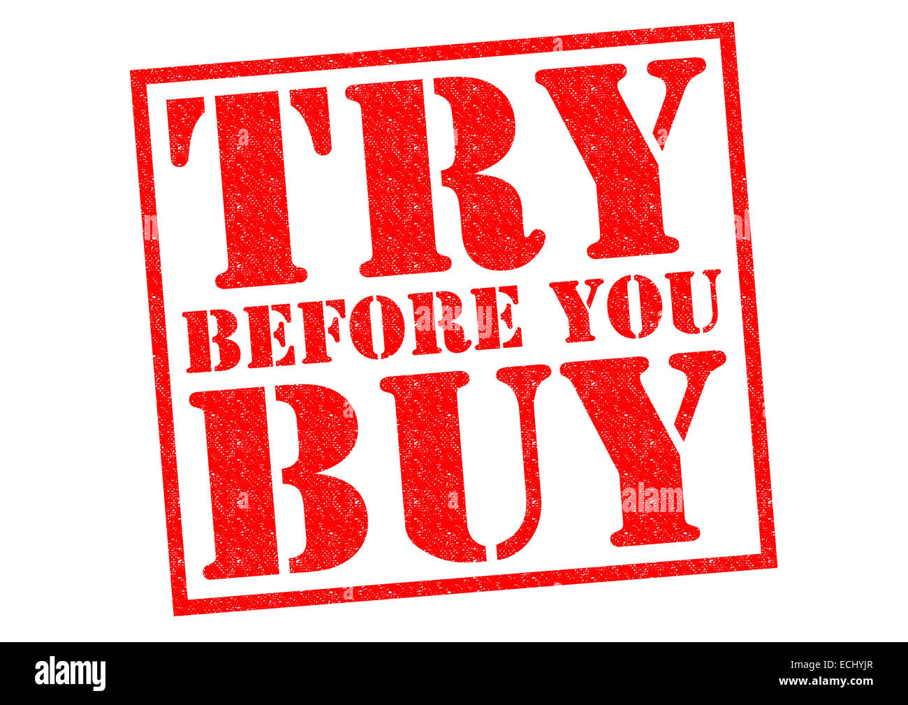 TRY BEFORE YOU BUY red Rubber Stamp over a white background Stock Photo ...