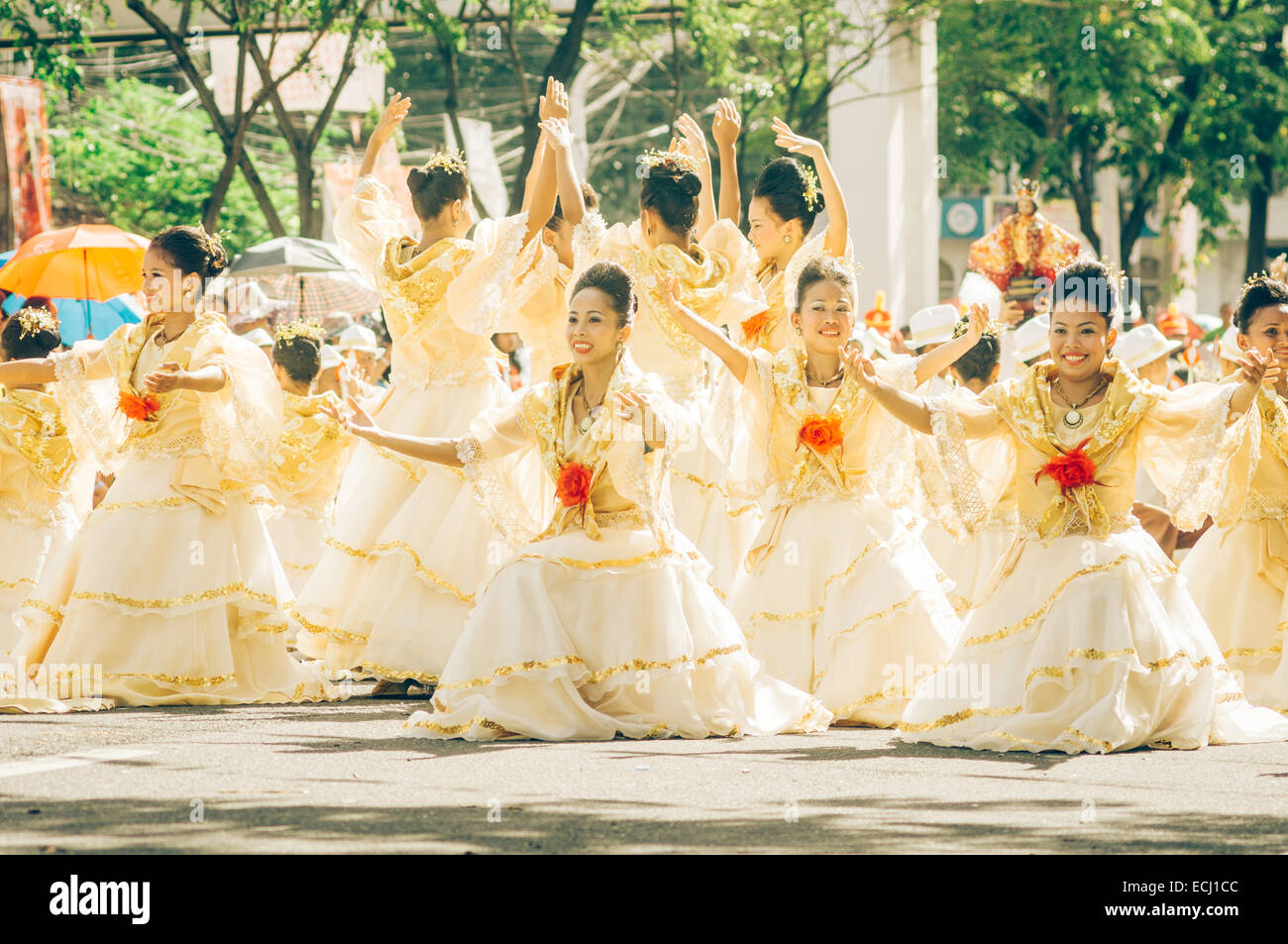 Dancers in parade during Sinulog festival celebrations in Cebu city of Philippines Stock Photo ...